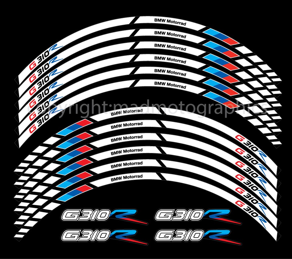 G310R motorcycle wheel decals 12 rim stickers set bmw g310 R stripes ...