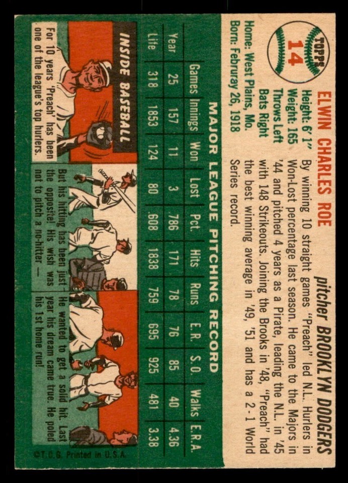 1954 Topps Baseball #14 Preacher Roe Signed Autograph (no COA) | eBay
