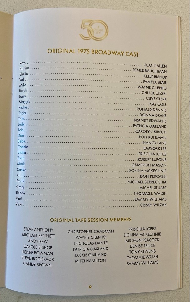 A CHORUS LINE 50th Anniversary Celebration Playbill July 27,2025 One ...