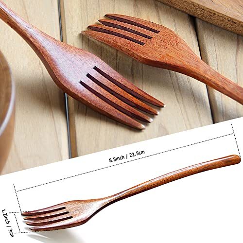 Forks,Wooden Forks, 6 Pieces Eco-friendly Japanese Wood Salad CJ-58 ...