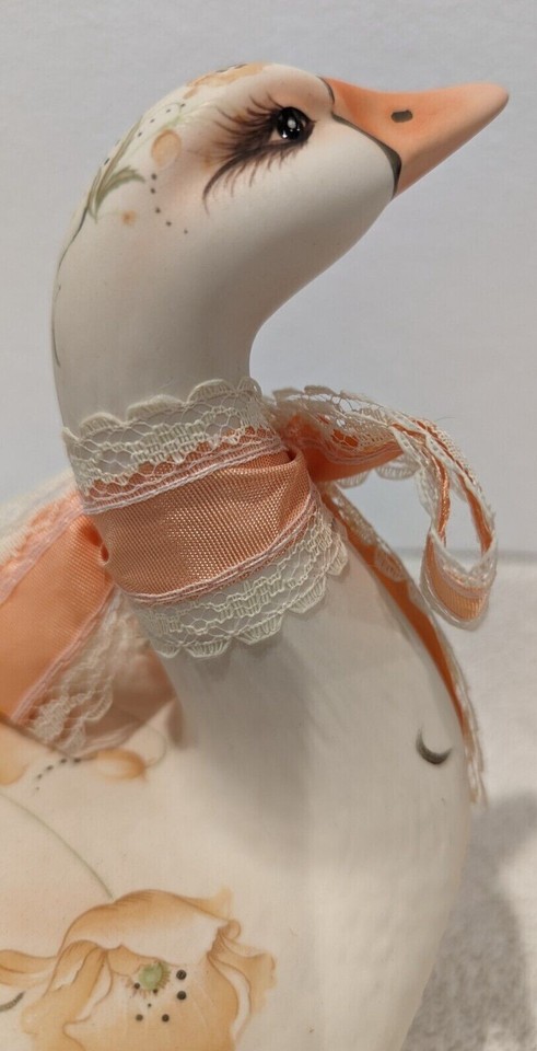 Vintage Hand Painted Porcelain Ceramic Bisque White Goose Figurine ...