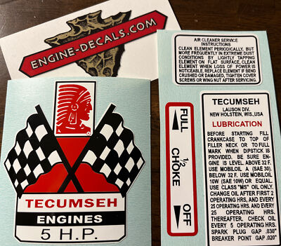Tecumseh Engine 5-hp decal H50 Mini Bike Go Kart Crossed Flags Bonanza ...