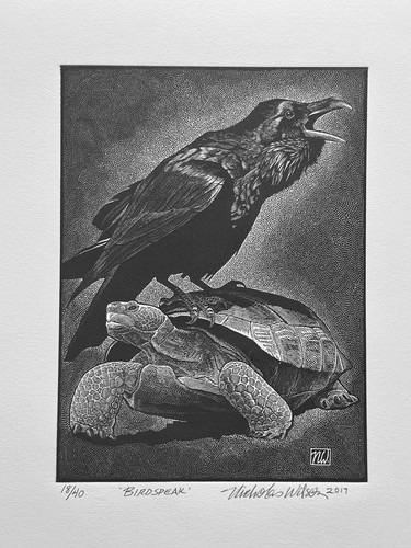 Nicholas Wilson 'Birdspeak' Wood engraving print - ltd ed 18/40 signed ...