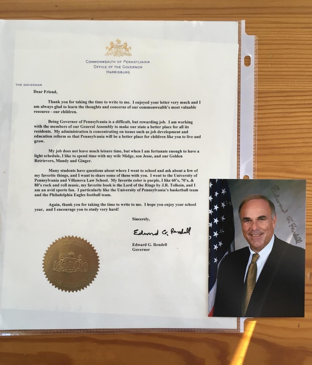 EDWARD RENDELL-Autographed/Signed 3 X 5 PHOTO-PENNSYLVANIA | eBay