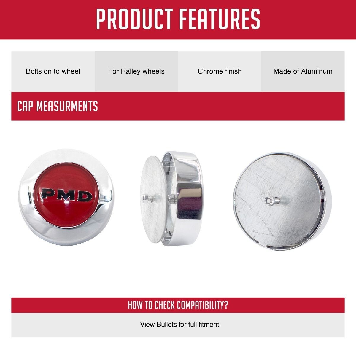 Set of 4 67-72 Pontiac Red PMD Rally Wheel II Center Caps Firebird ...