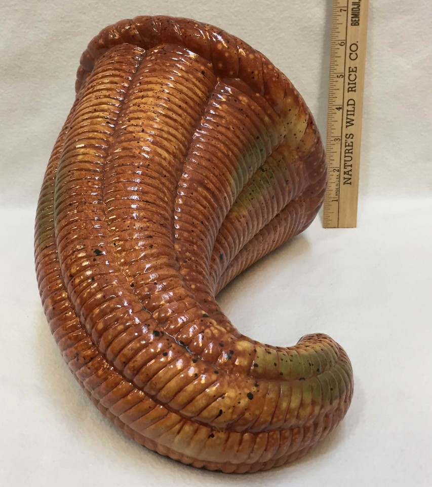 Cornucopia Thanksgiving Fall Centerpiece Ceramic Brown Glaze Large ...