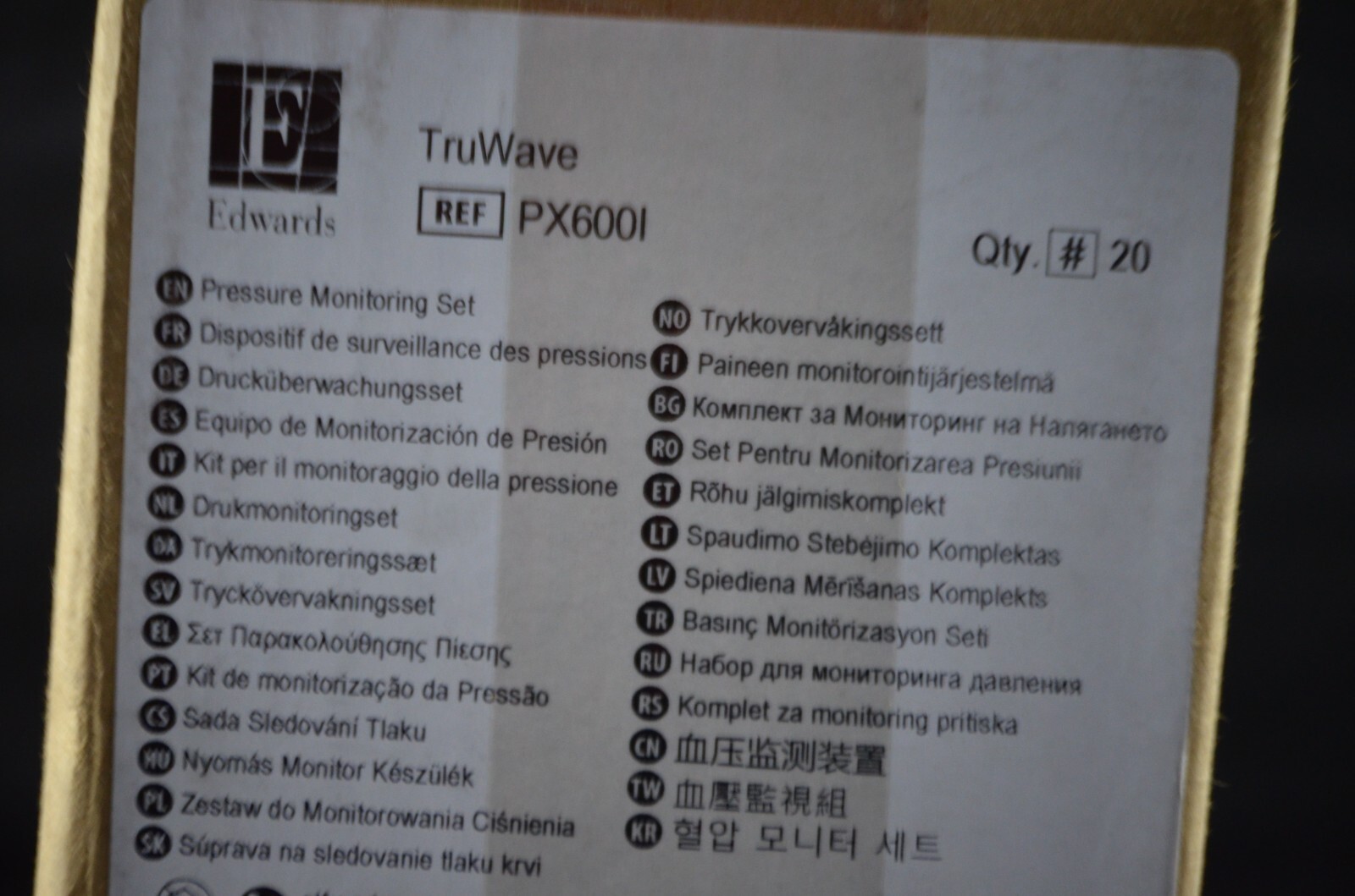 Edwards Lifesciences Pressure Monitoring Set TruWave PX600I | 20 in Box ...