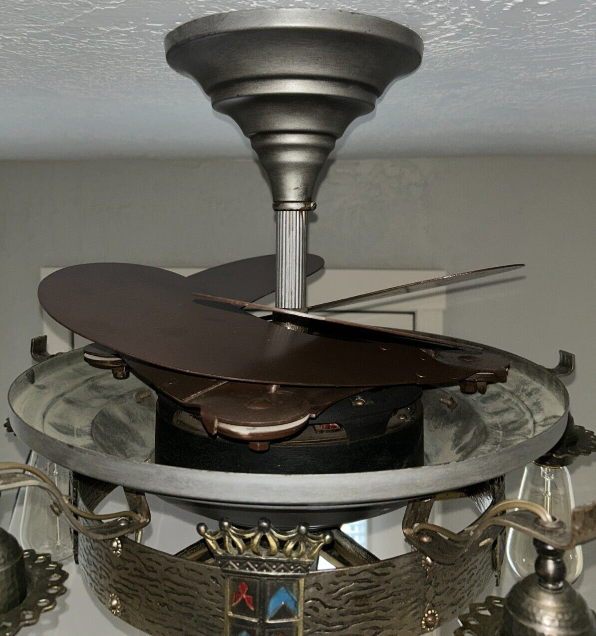 LeVelle fan Lite 1920s Mid-West Lighting Co. antique ceiling fandelier ...