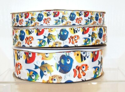 Fish Nemo Grosgrain Ribbon 16/22/38mm widths 1m 2m 5m lengths White ...