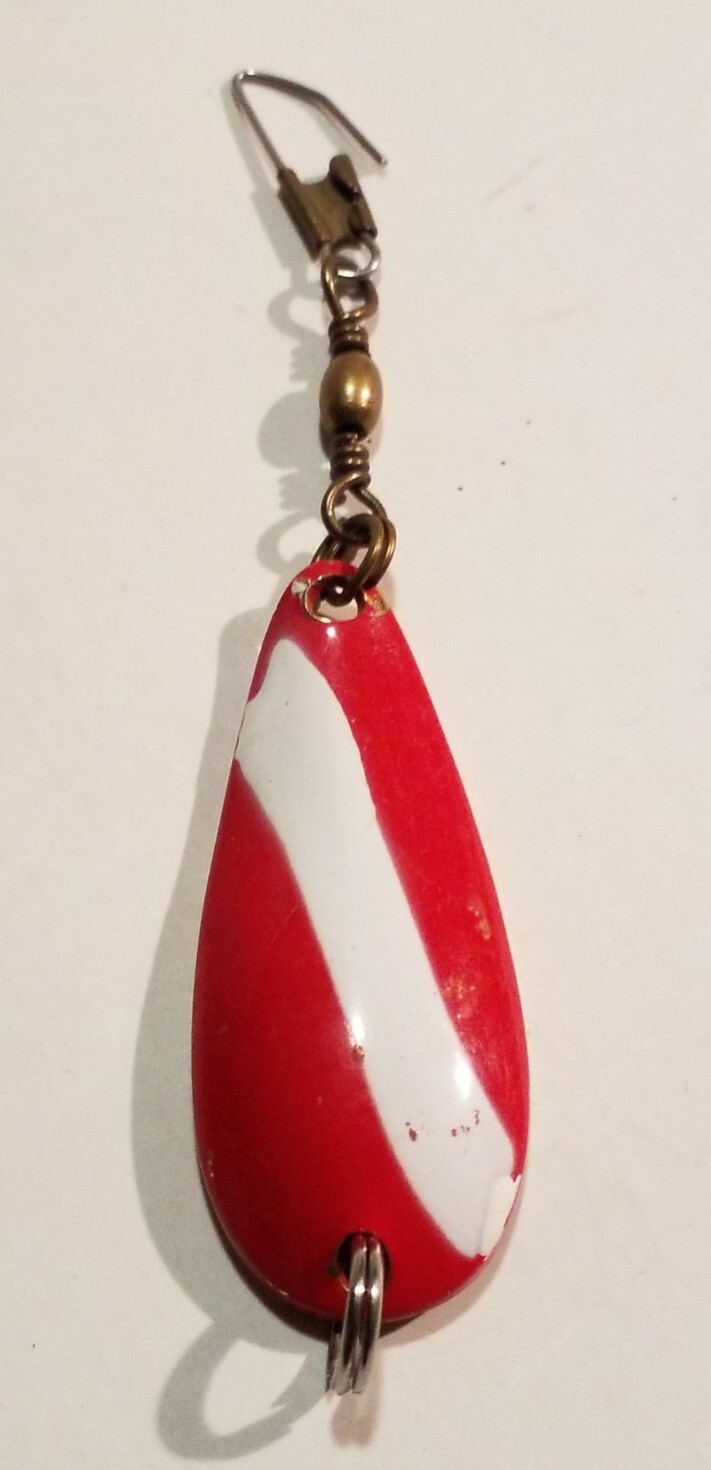Vintage Fishing Fish Lure Brass Spoon Handpainted Red & White ...