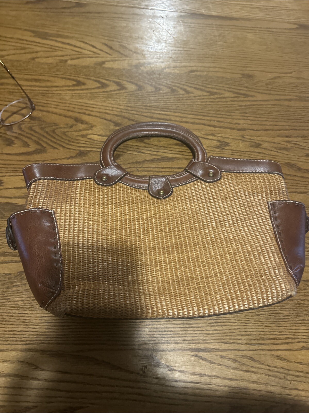 FOSSIL HOBO PURSE VINTAGE Thatch Weave & Brown Leathe… - Gem