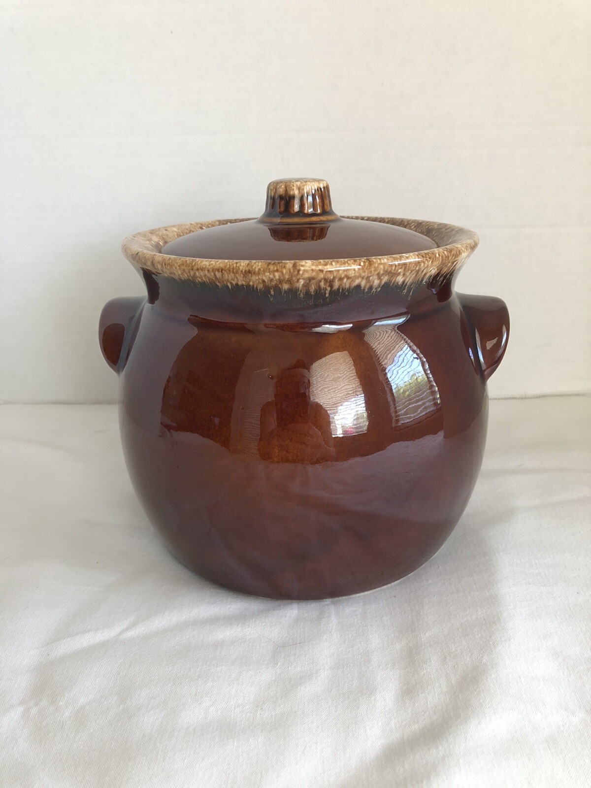 VTG Hull Brown Drip Glazed Pottery Bean Pot W/Lid | eBay