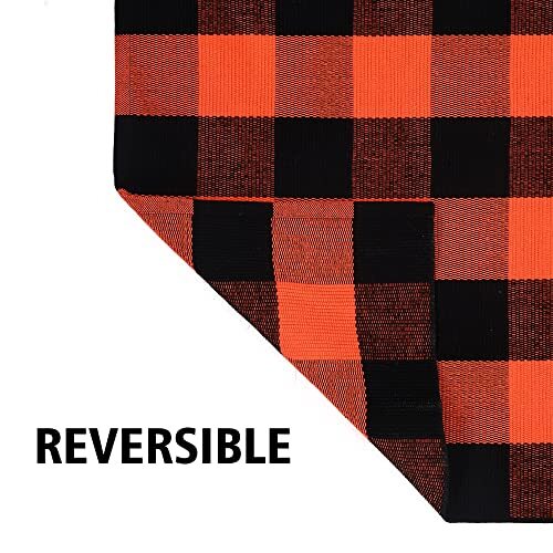 Fall Outdoor Orange and Black Plaid Rug - 3' x 5' Cotton Hand-Woven ...