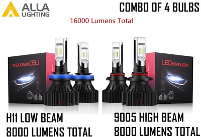 Alla Lighting 4x Combo H11 9005 HB3 LED Headlight Bulb High Low Beam ...
