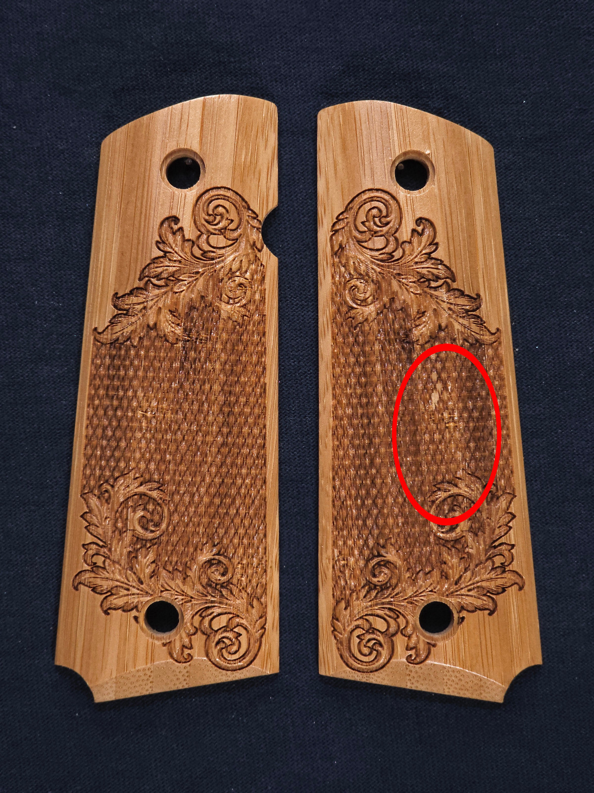 CLEARANCE-Bamboo Floral Checker Full Size 1911 Grips Checkered Engraved ...