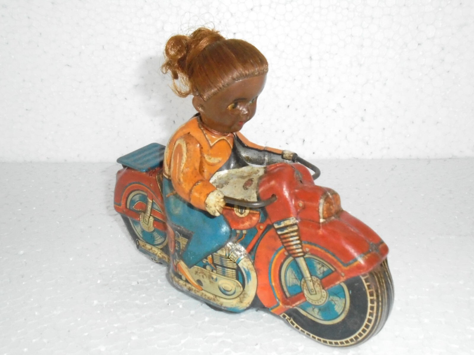 Vintage Friction HAJI Mark Litho Girl Sports Biker Motorcycle Rider Toy ...