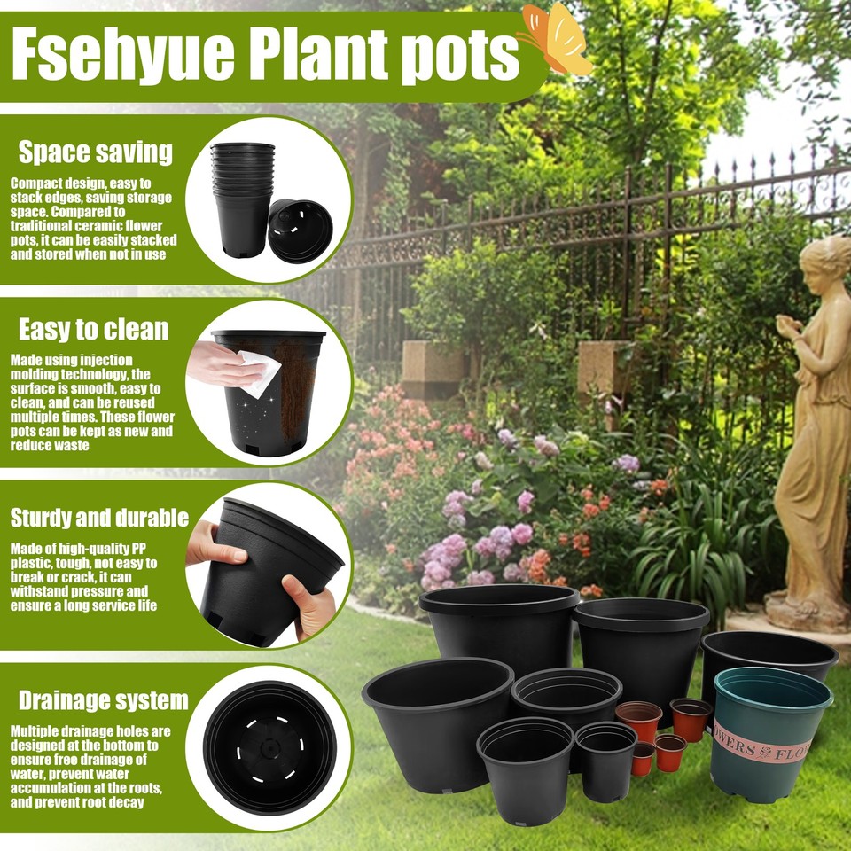 Premium Heavy Duty 10 Gallon Nursery Pots 10 PCS Plastic Garden Plant ...