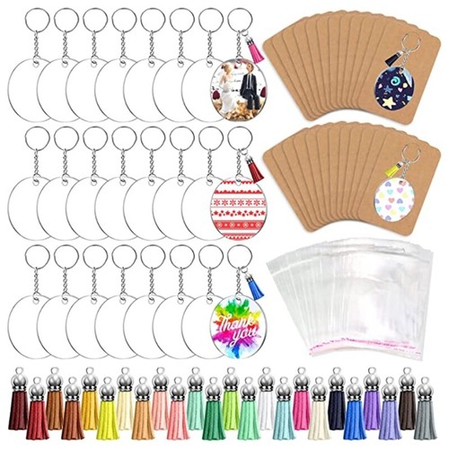 Acrylic Keychain Blanks Round Clear Discs Circles Colorful Tassel ...