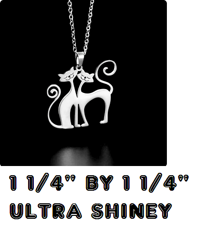 2 MODERN CATS HUG SMILING Pendant On 22" 925 Sterling Silver Necklace ...