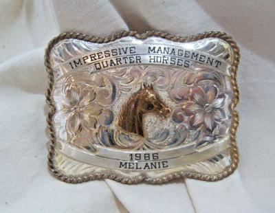 ENGRAVED SILVER TROPHY BUCKLE B-K SILVERSMITHS Impressive AQHA Horse ...