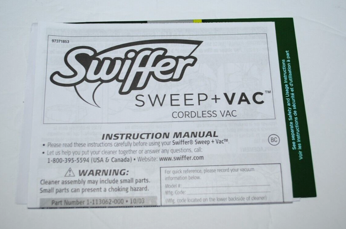SWIFFER SWEEP+VAC CORDLESS VACUUM L4000-000 WORKS INCLUDES CHARGER ...