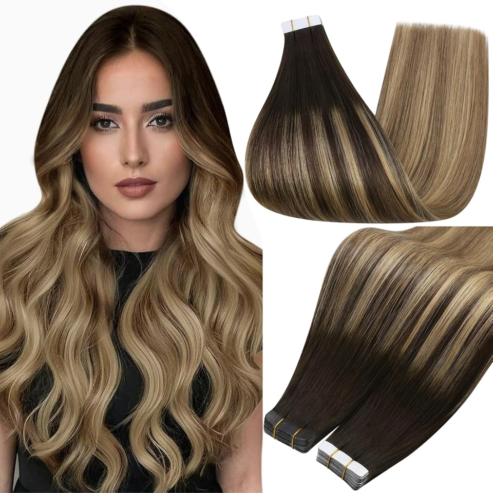 Tape in Hair Extensions Human Hair Color 2 Brown Fading to 8 Ash Brown ...