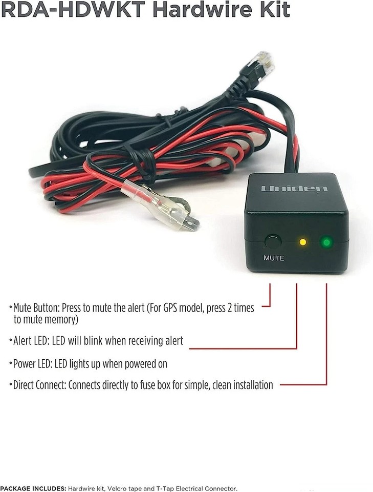 Uniden RDA-HDWKT Radar Detector Hardwire Kit w/ Mute Button for R & DFR ...