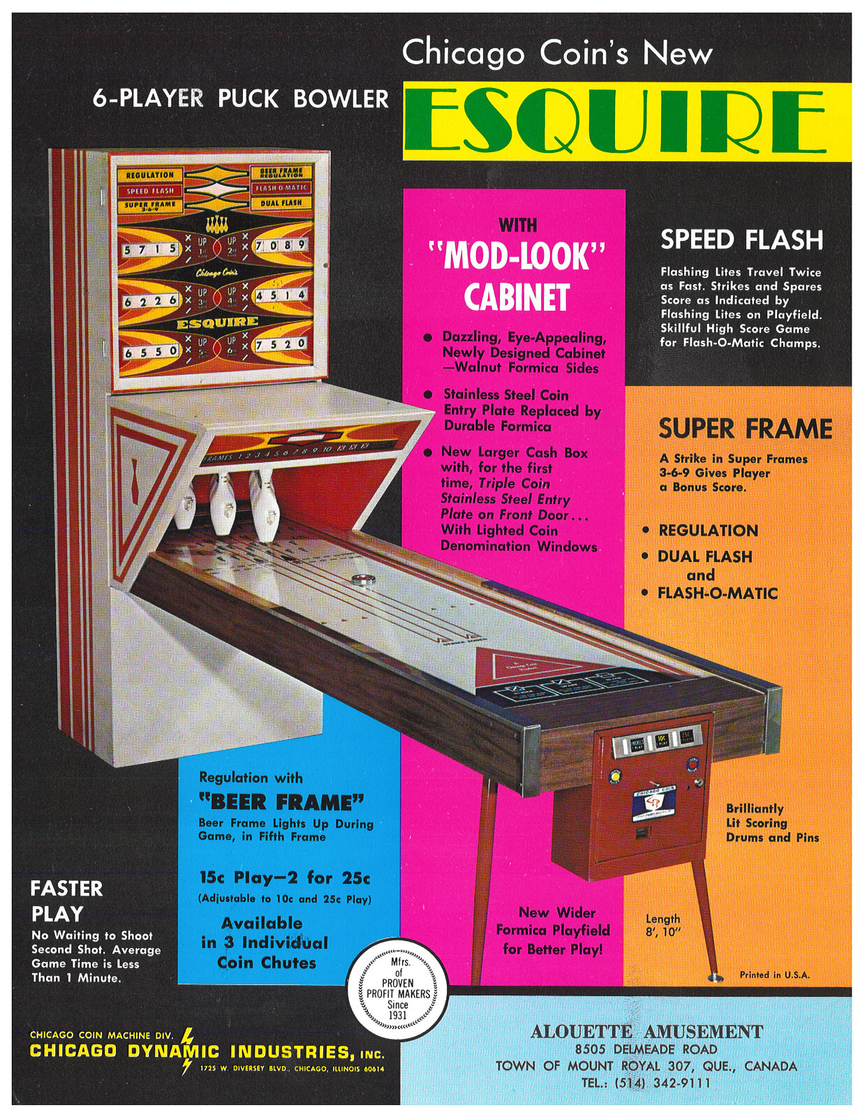 Esquire Shuffle Puck Bowler Chicago Coin Williams Arcade Flyer ...