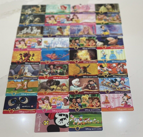 DISNEY UNLOADED LOT OF 34 GIFT CARDS / CARD PRINCESS, MICKEY, MOVIES ...