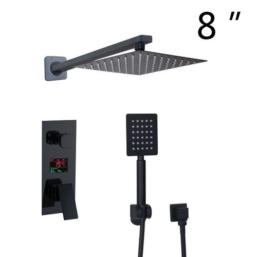 Black Digital 2-Functions Shower Faucets Set Rainfall Shower Head Mixer ...
