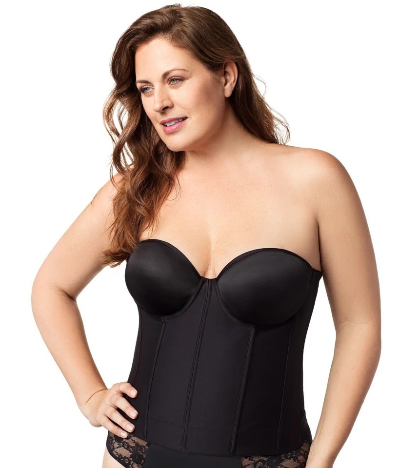 Elila BLACK Molded Strapless Longline Underwire Bra, US 42F, UK 42E ...