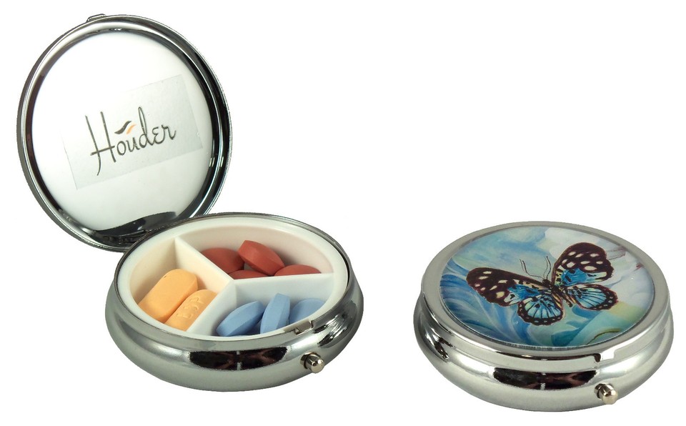 Cute Pill Box For Purse Decorative Case Blue Butterfly Holder Vitamin ...