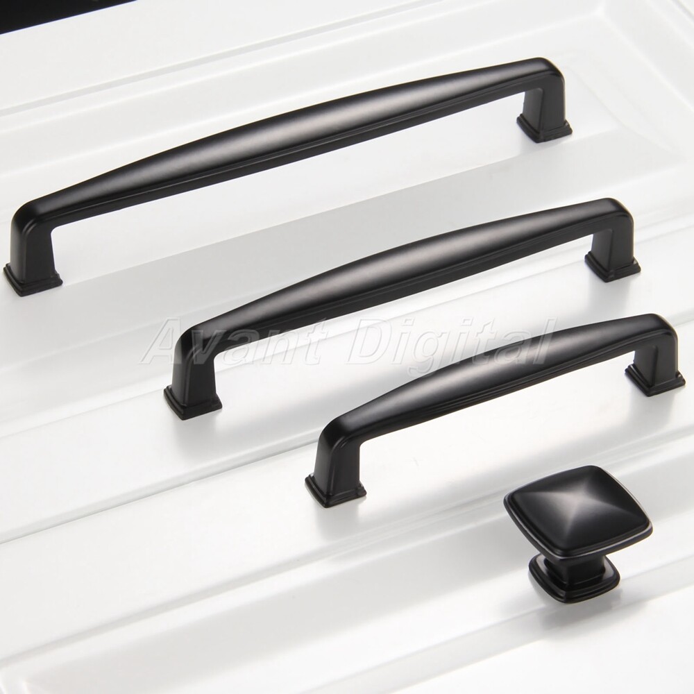 Modern Black Pull Handle Knob Cabinet Drawer Door Knobs Single Hole 96 ...