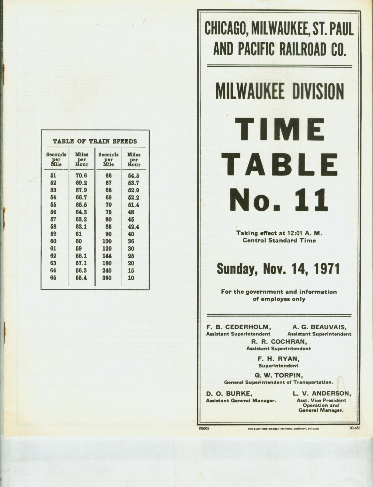 MILWAUKEE ROAD CMStP&P R.R. ETT TIMETABLE MILWAUKEE DIVISION #11 11-14-1971. | eBay