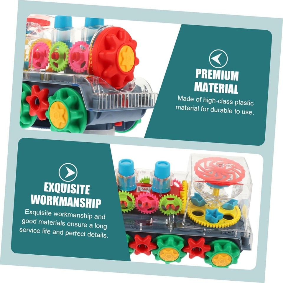Transparent Gear Toy Train Light up Music Electric Toy 360° Rotating ...