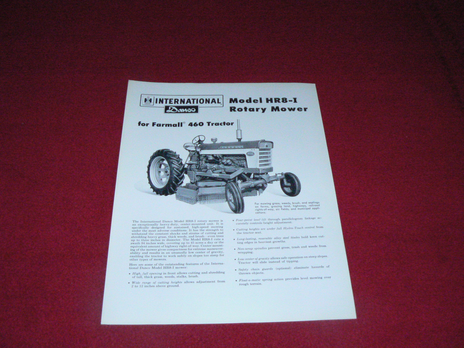 International Harvester HR8-I Rotary Mower 460 Tractor Dealer's ...