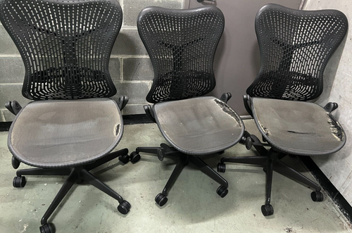 Lot of x 3 Herman Miller Mirra Task Chair - Torn seat mesh All ...