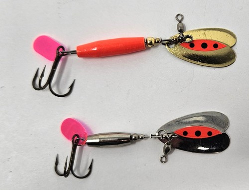 2 Vintage Les Davis BOLO Fishing Lure Spinner Crankbait Red Black Dots ...