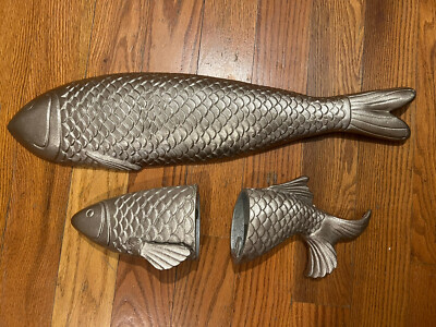 3 Piece Silver Cast Metal Fish Salmon Wall Decor Hanging 3D Fishing ...