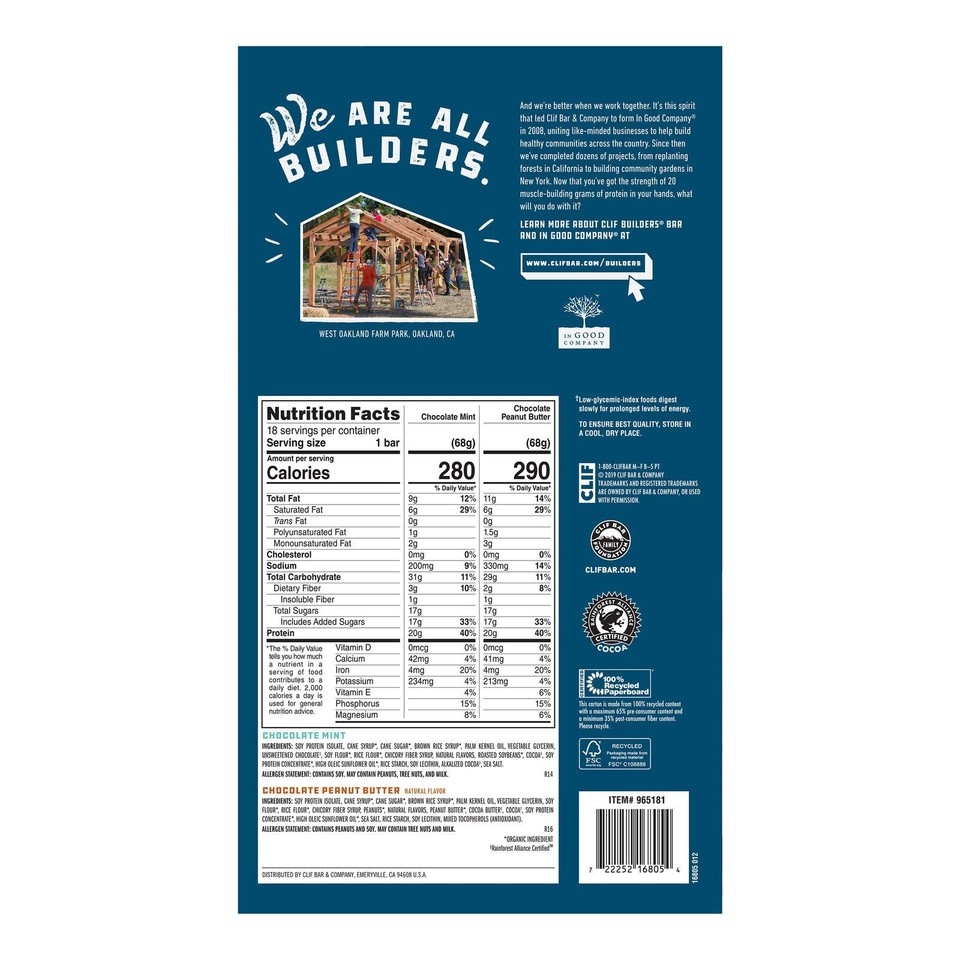 Clif Builder's Protein Bar, Variety Pack, 2.40 oz, 18-count | eBay