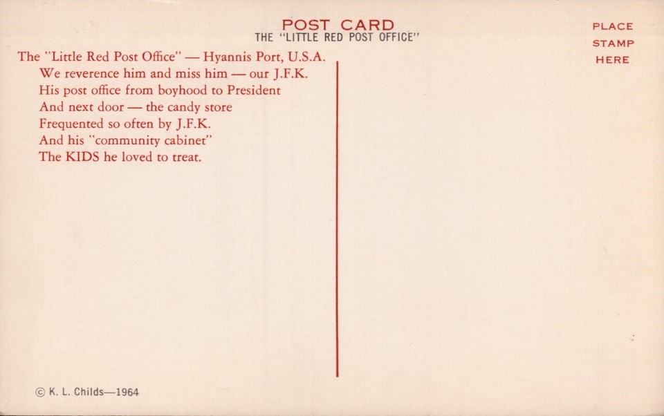 Vintage Postcard The Little Red Post Office Hyannis Port USA JFK K L ...