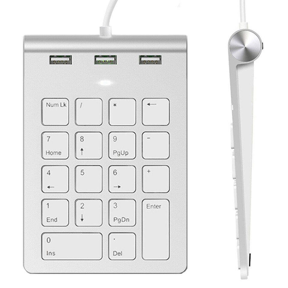 USB & Type C Wired External Number Keypad with 3 USB2.0 Port Hub 18 ...
