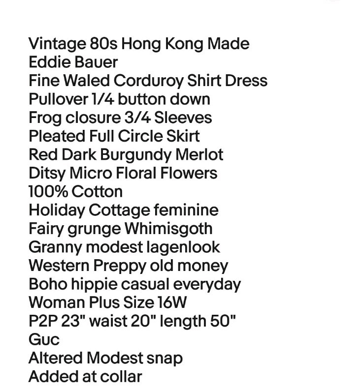 Vtg 80s Eddie Bauer Shirt Dress Woman XL /16 Red Dark Ditsy Floral ...