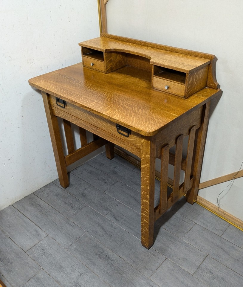 Antique Mission Arts & Crafts Craftsman Oak Wood Writing Desk Stickley ...