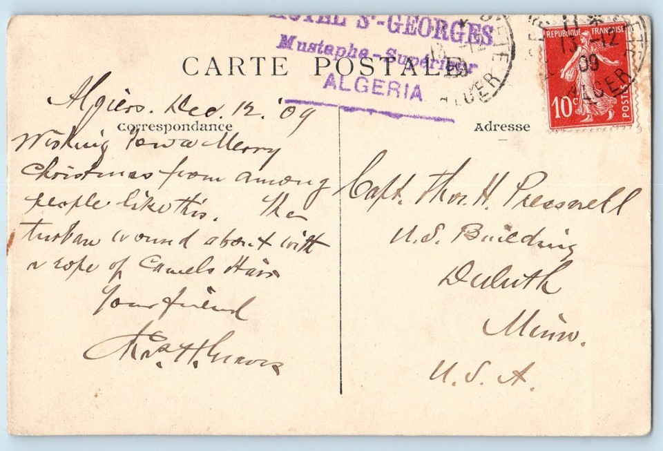 Algiers Algeria Postcard Plain Arab J.Geiser Photo 1909 Antique Posted ...