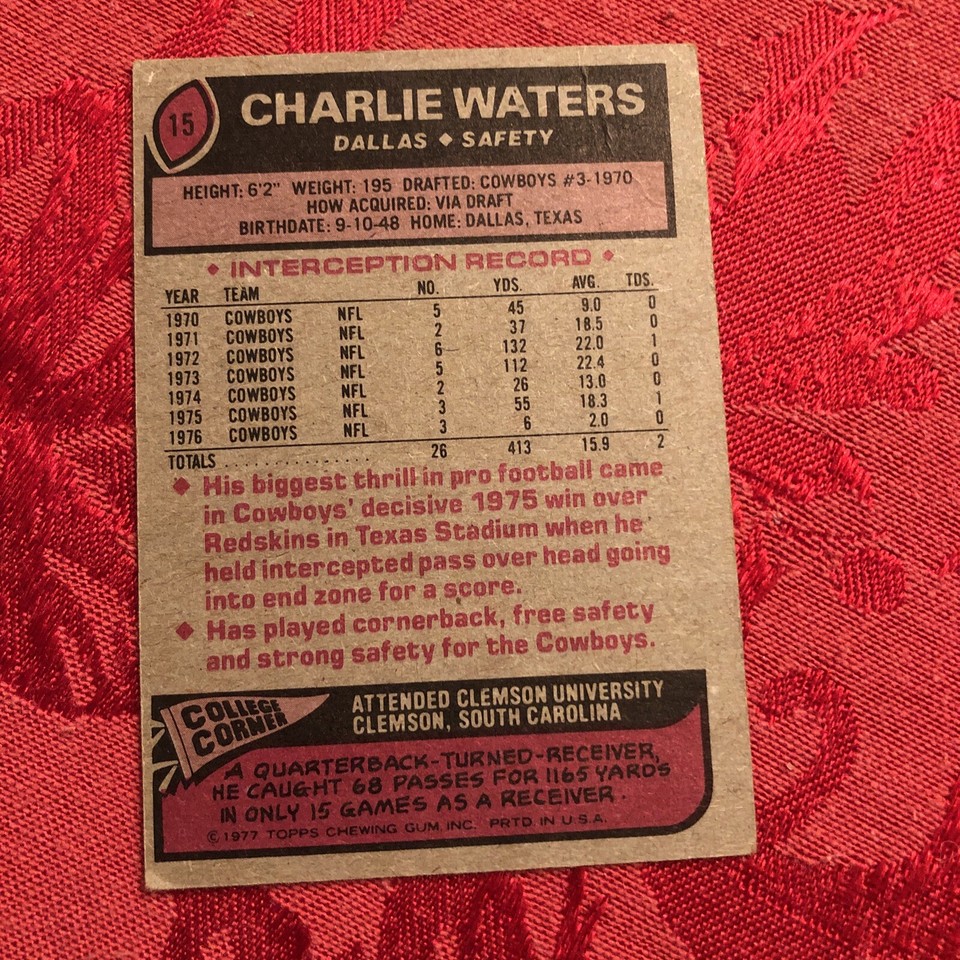 1977 TOPPS CHARLIE WATERS #15 DALLAS COWBOYS FOOTBALL CARD | eBay