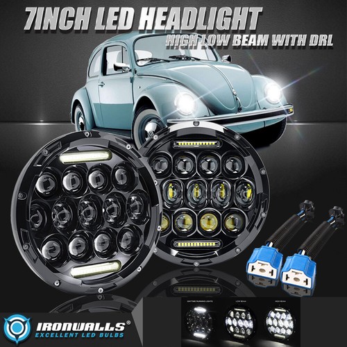 For 1950-1978 VW Beetle Pair 7" inch LED Headlights DRL High-Low Beam ...