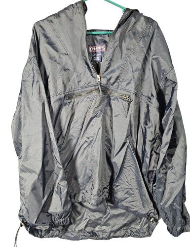 Champs Windbreaker w Hood Blue Large Security Zip Pocket in Front | eBay