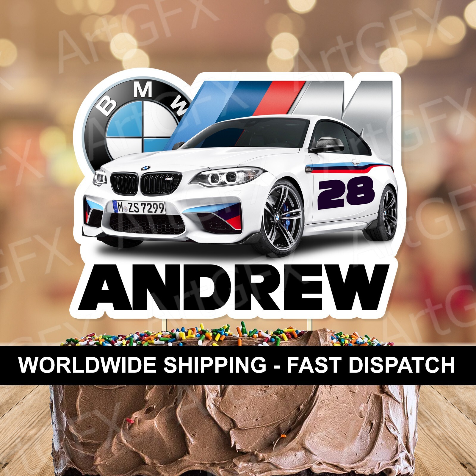 Bmw Sports Car Enthusiast Personalised Birthday Cake Topper For Kids ...