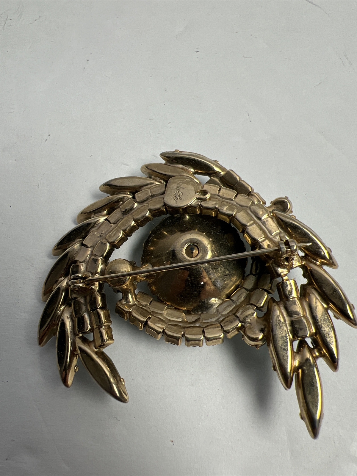 Vintage signed Judy Lee Rhinestone Brooch Aqua Navett… - Gem